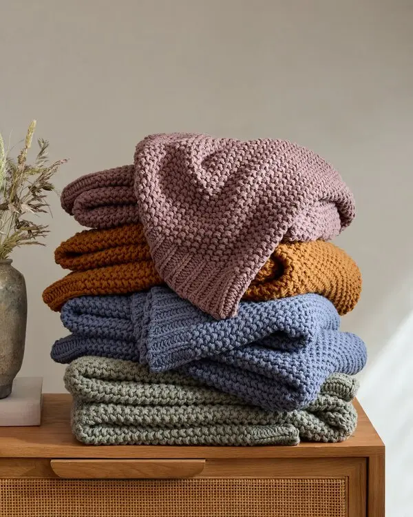 Quince Cotton Fisherman Throw - Fig