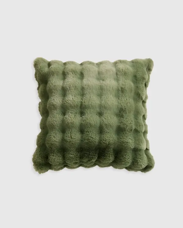 Quince Ruched Faux Fur Pillow Cover - Forest