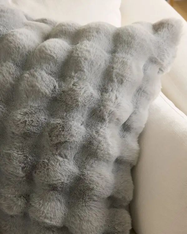 Quince Ruched Faux Fur Pillow Cover - Glacier