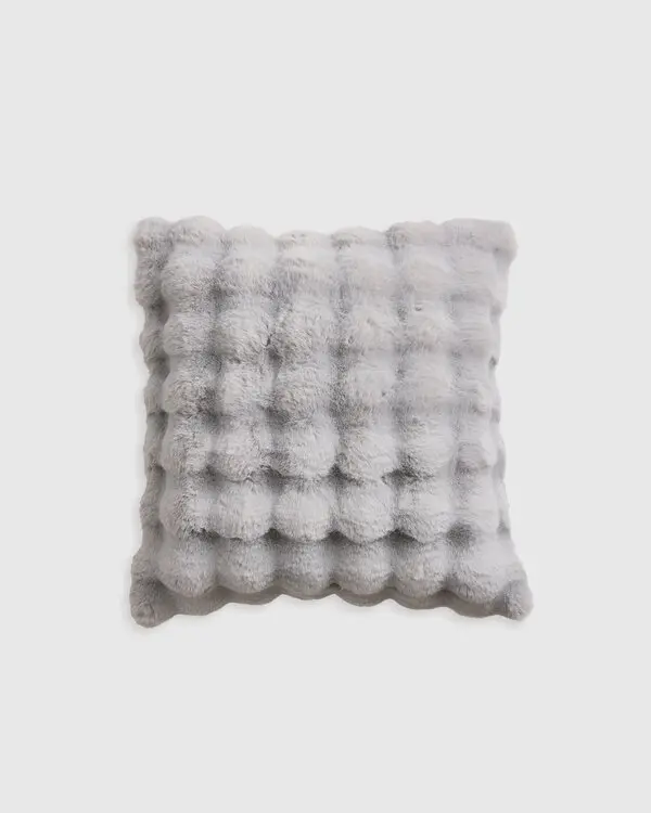 Quince Ruched Faux Fur Pillow Cover - Glacier
