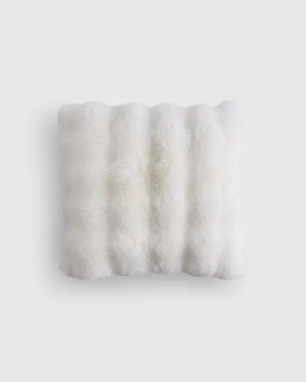 Quince Ruched Faux Fur Pillow Cover - Ivory