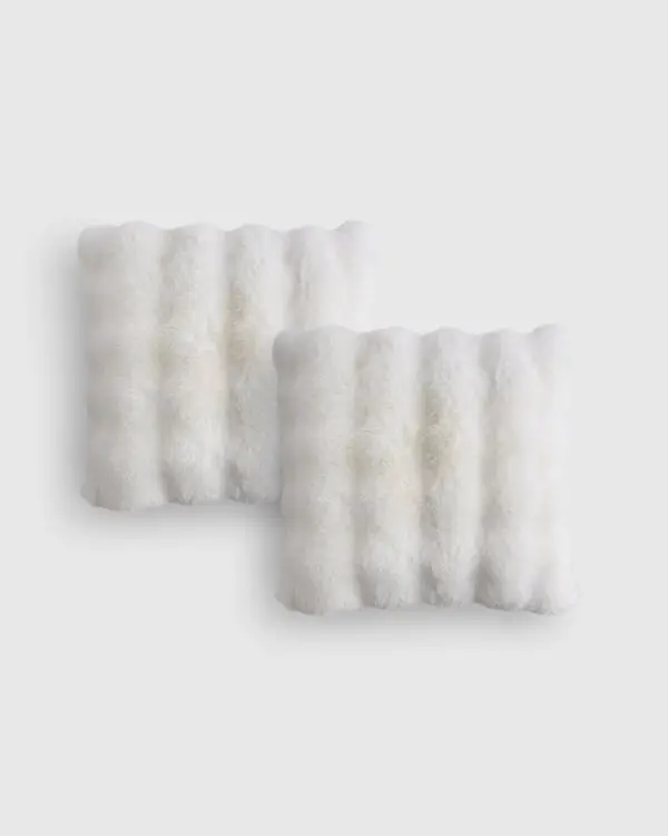 Quince Ruched Faux Fur Pillow Cover - Ivory