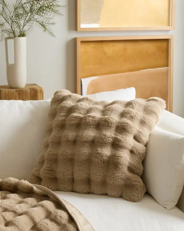 Quince Ruched Faux Fur Pillow Cover