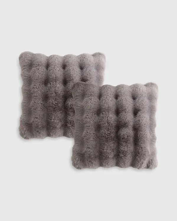 Quince Ruched Faux Fur Pillow Cover - Pewter