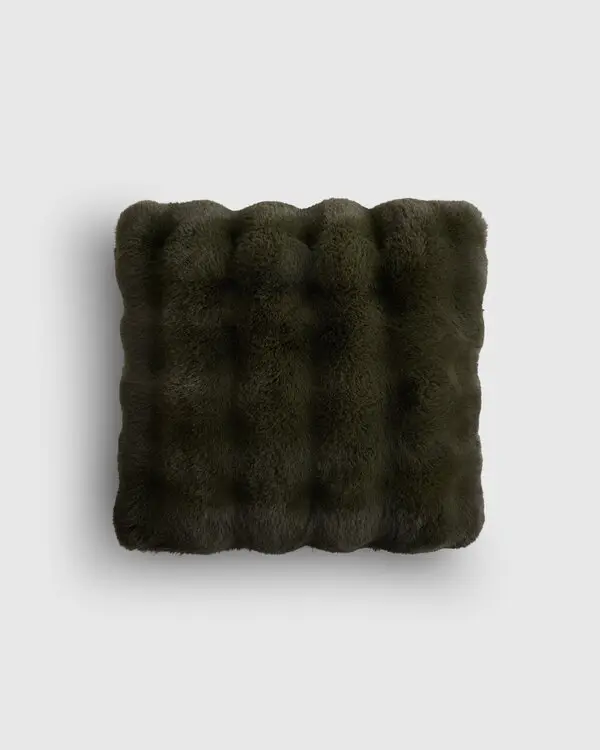 Quince Ruched Faux Fur Pillow Cover - Pine