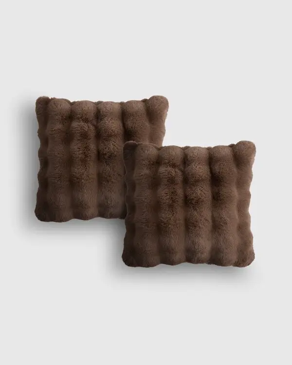 Quince Ruched Faux Fur Pillow Cover - Walnut