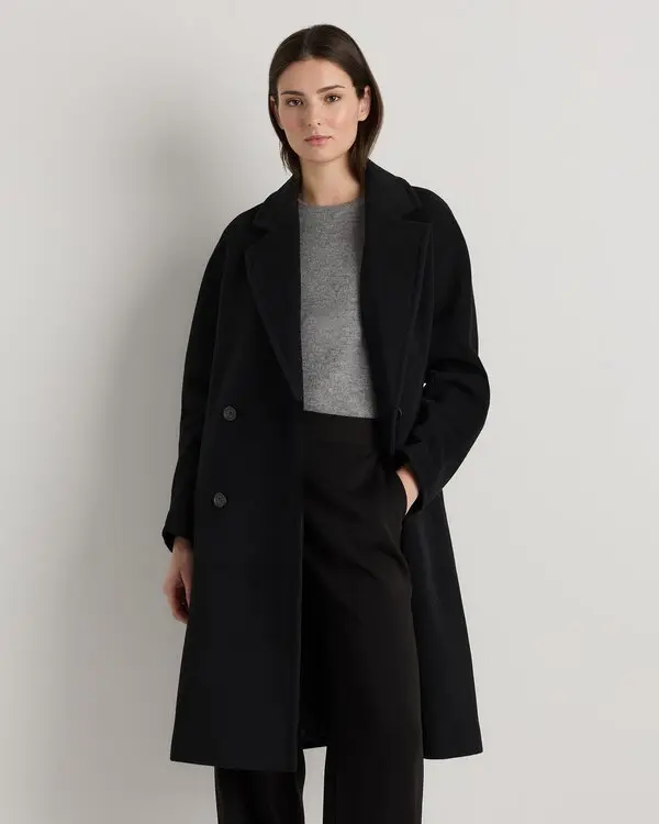 Quince Wool Cashmere Double-breasted Slouch Coat - Black
