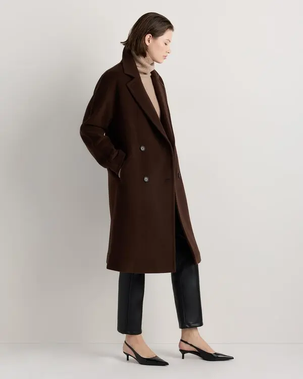 Quince Wool Cashmere Double-breasted Slouch Coat - Dark Chocolate