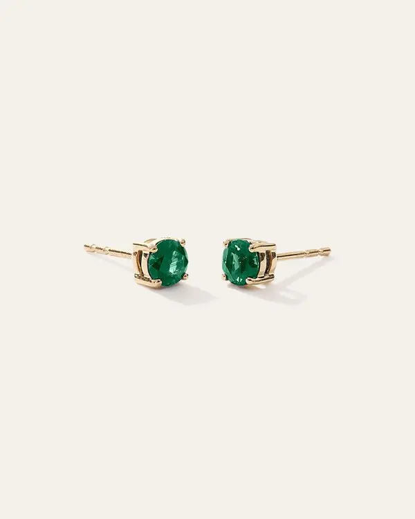 Quince 14k Gold Gemstone Stud Earrings - Emerald