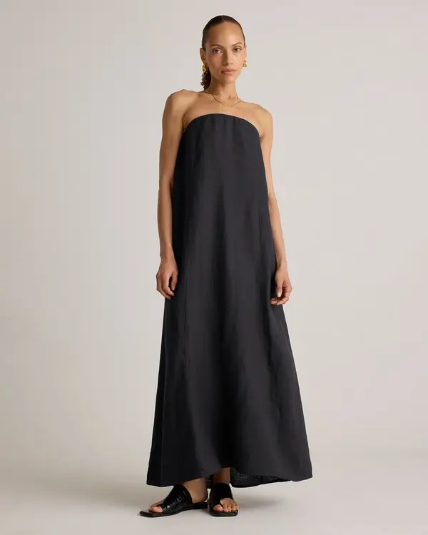 Quince 100% European Linen Strapless Maxi Dress - Black