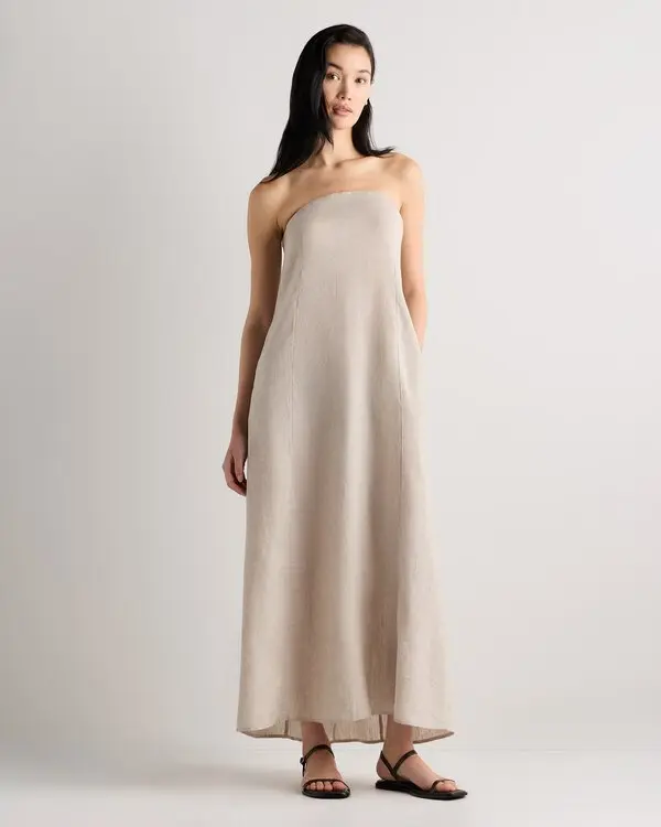 Quince 100% European Linen Strapless Maxi Dress - Flax