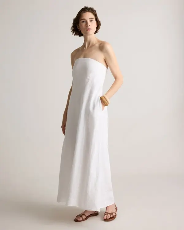 Quince 100% European Linen Strapless Maxi Dress - White
