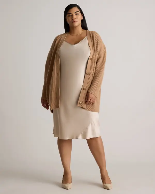 Quince Mongolian Cashmere Oversized Boyfriend Cardigan - Camel
