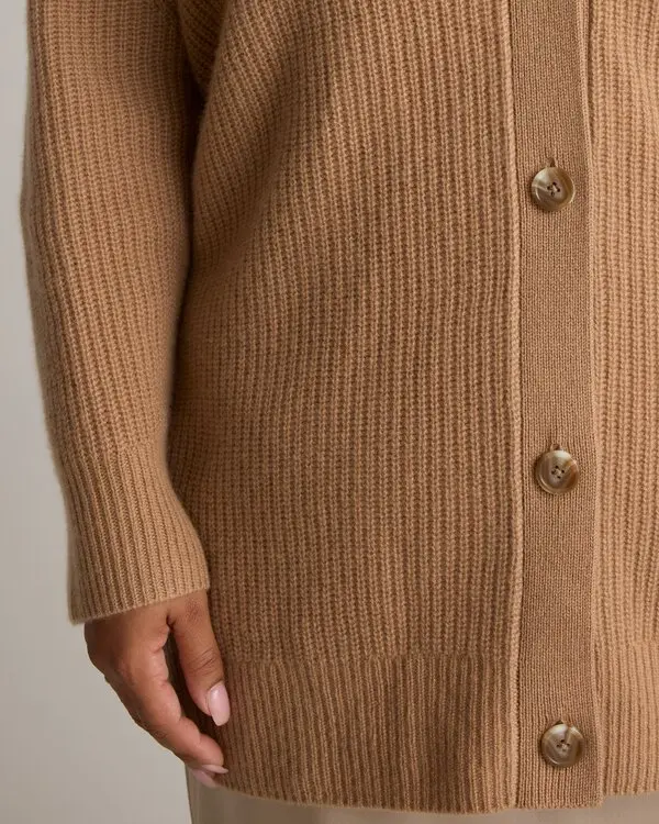 Quince Mongolian Cashmere Oversized Boyfriend Cardigan - Camel