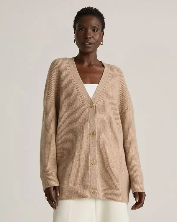 Quince Mongolian Cashmere Oversized Boyfriend Cardigan - Oatmeal