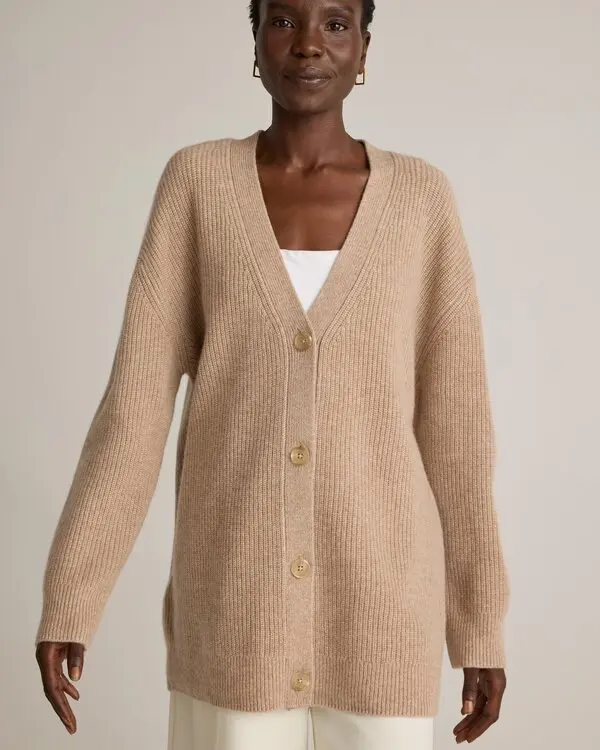 Quince Mongolian Cashmere Oversized Boyfriend Cardigan - Oatmeal