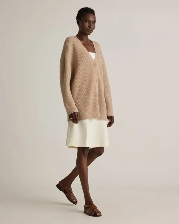 Quince Mongolian Cashmere Oversized Boyfriend Cardigan - Oatmeal