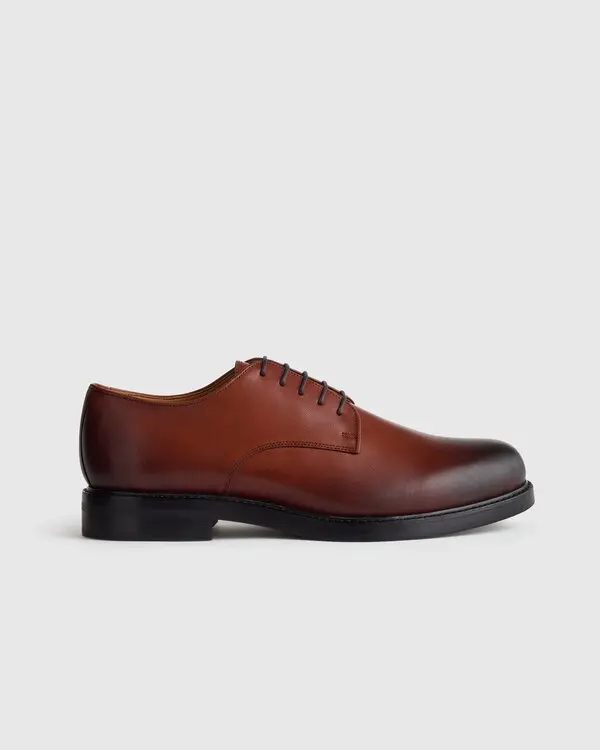 Quince Calfskin Leather Derby - Brandy