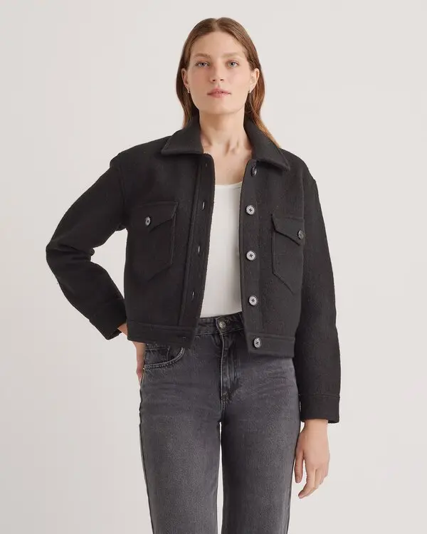 Quince 100% Merino Wool Cropped Shirt Jacket - Black