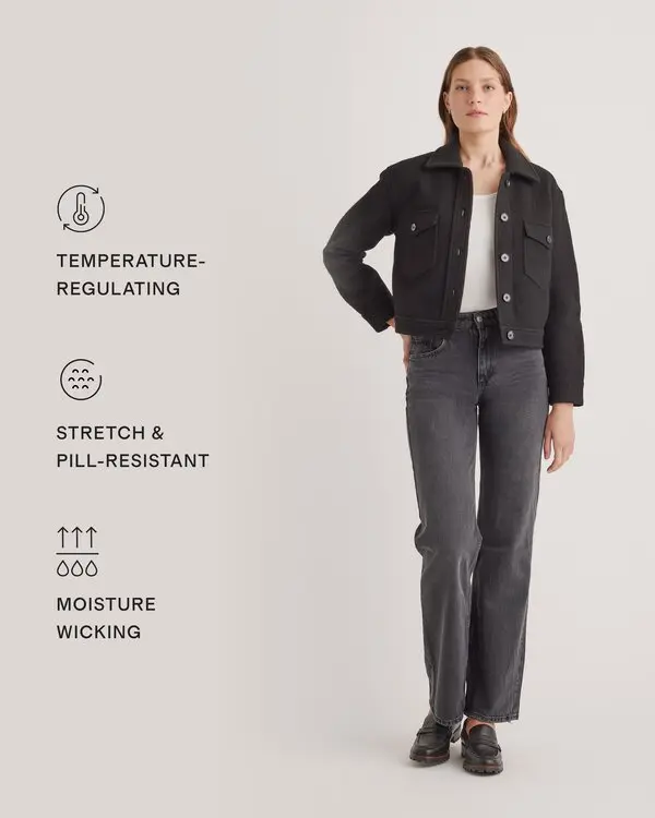 Quince 100% Merino Wool Cropped Shirt Jacket - Black