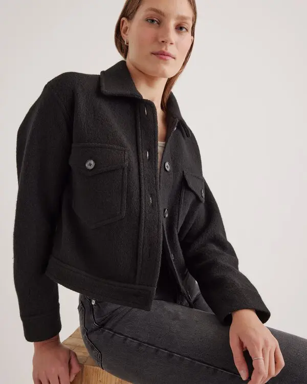 Quince 100% Merino Wool Cropped Shirt Jacket - Black
