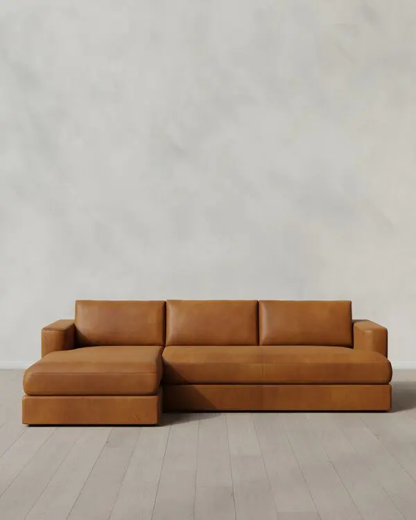Quince Sierra Leather Curved Arm Chaise Sectional - Auburn