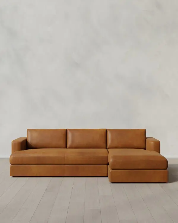 Quince Sierra Leather Curved Arm Chaise Sectional - Auburn