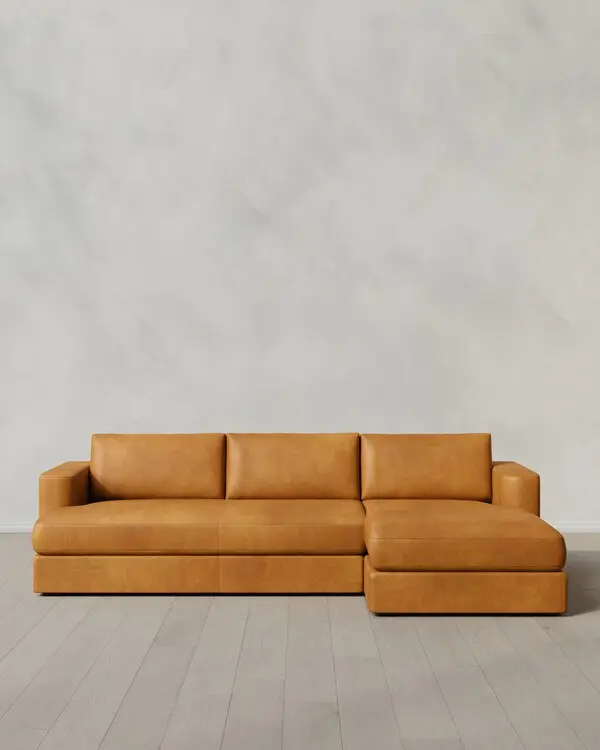 Quince Sierra Leather Curved Arm Chaise Sectional - Scotch
