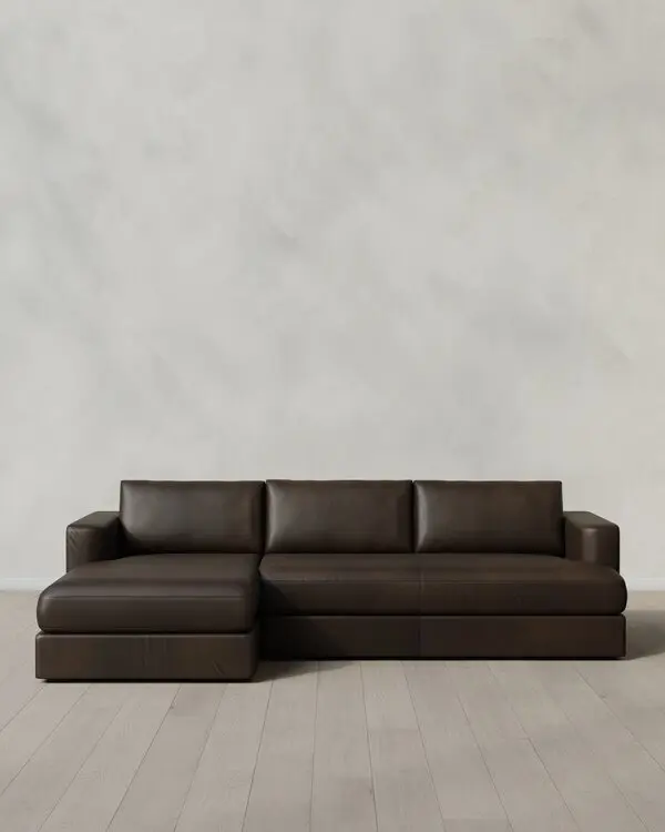 Quince Sierra Leather Curved Arm Chaise Sectional - Smoke