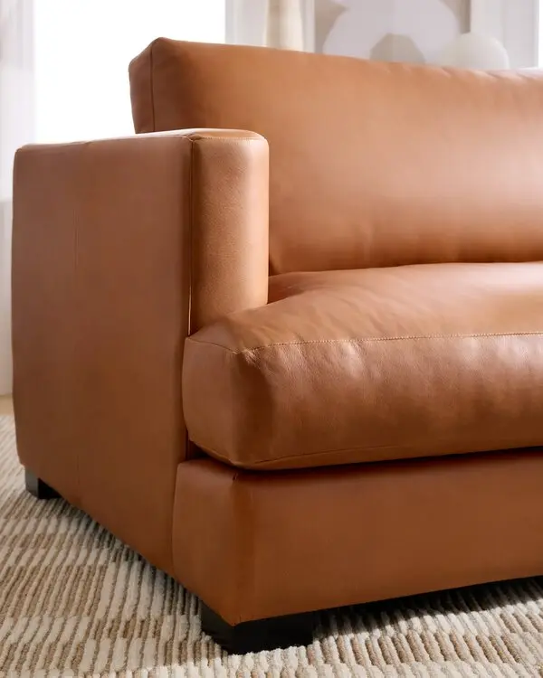 Quince Sierra Leather Curved Arm Chaise Sectional - Smoke