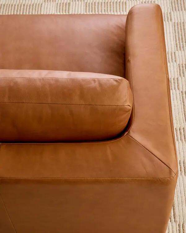 Quince Sierra Leather Curved Arm Chaise Sectional - Smoke
