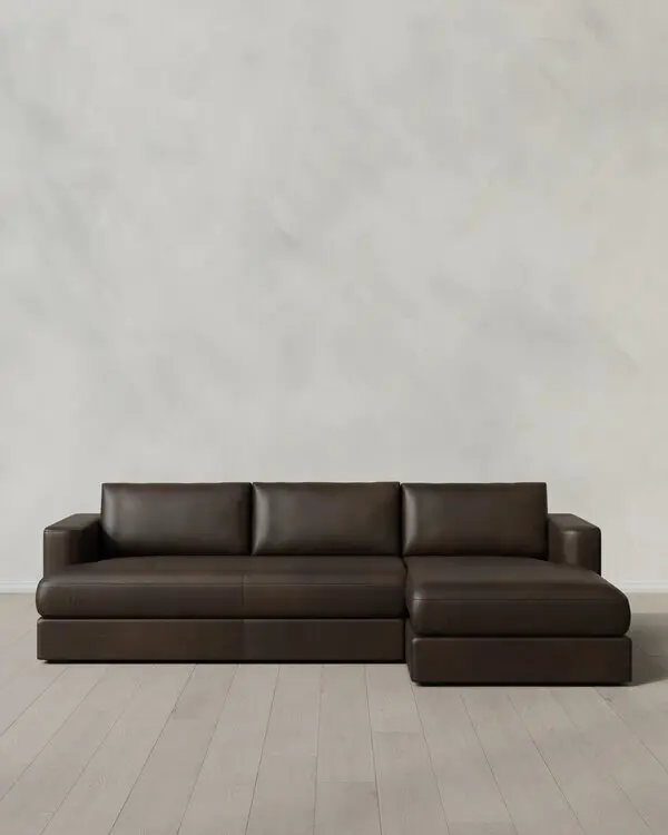 Quince Sierra Leather Curved Arm Chaise Sectional - Smoke