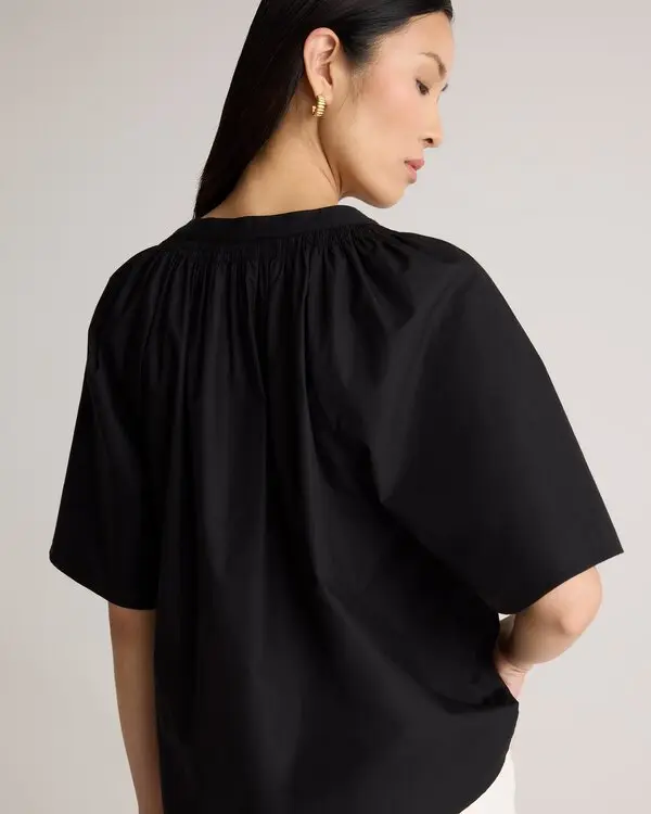 Quince Poplin Split Neck Top - Black