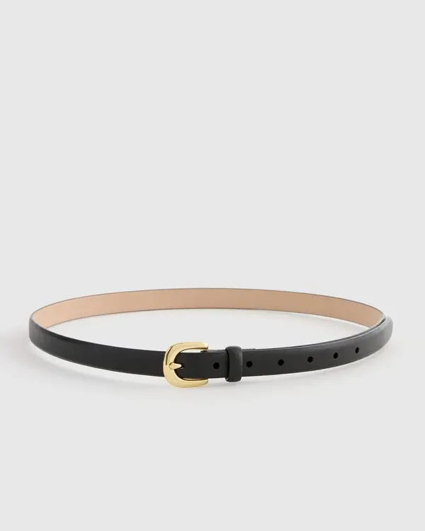 Quince European Leather Skinny Belt - Black