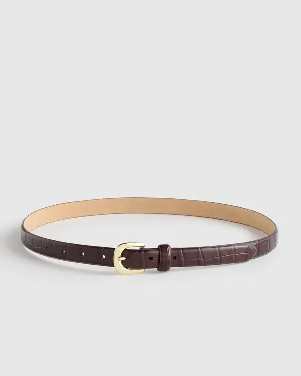 Quince European Leather Skinny Belt - Espresso Croco