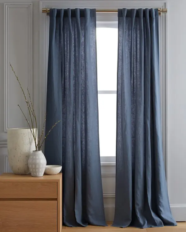 Quince European Linen Curtain Single Panel - Blue