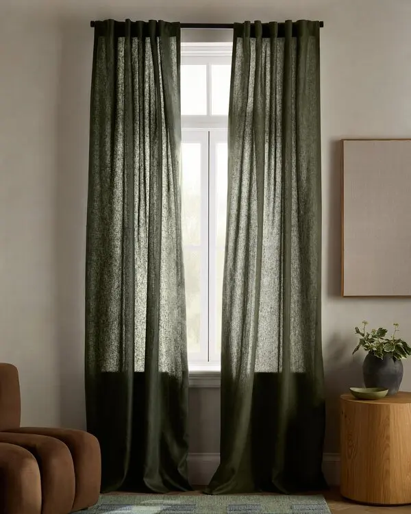 Quince European Linen Curtain Single Panel - Hunter Green