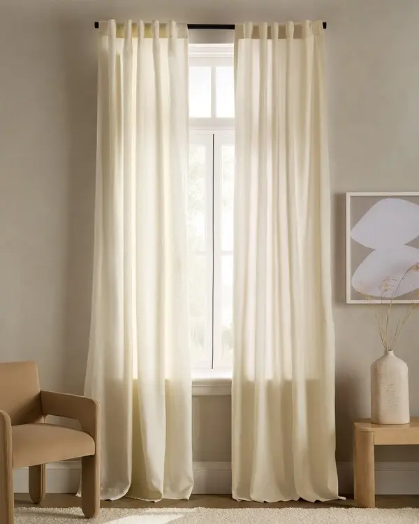 Quince European Linen Curtain Single Panel - Ivory