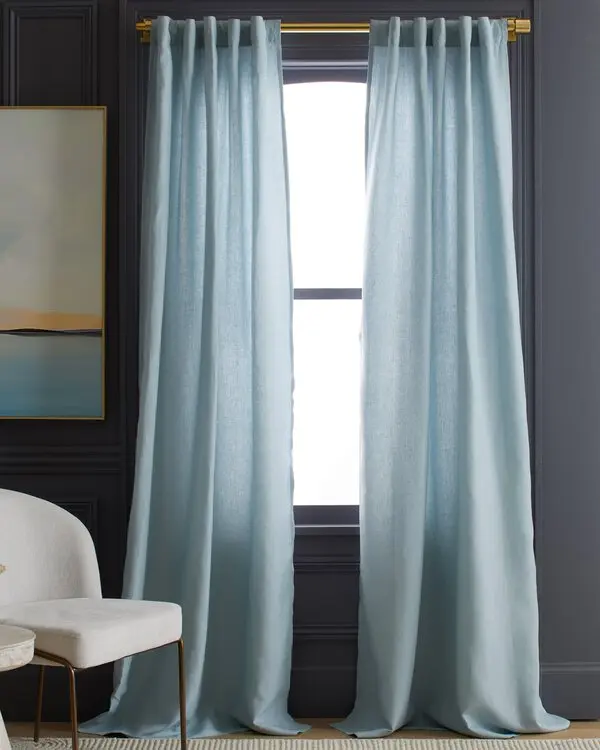 Quince European Linen Curtain Single Panel - Light Blue