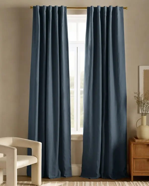 Quince European Linen Room Darkening Curtain Single Panel - Chambray
