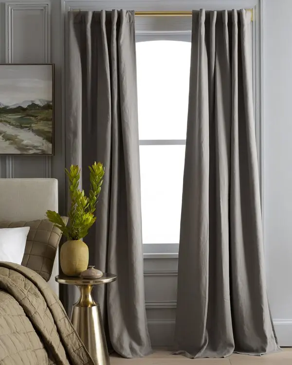 Quince European Linen Room Darkening Curtain Single Panel - Grey