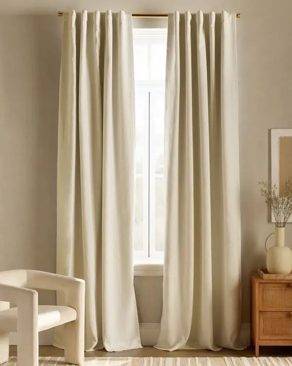 Quince European Linen Room Darkening Curtain Single Panel - Ivory
