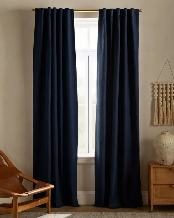 Quince European Linen Room Darkening Curtain Single Panel - Navy