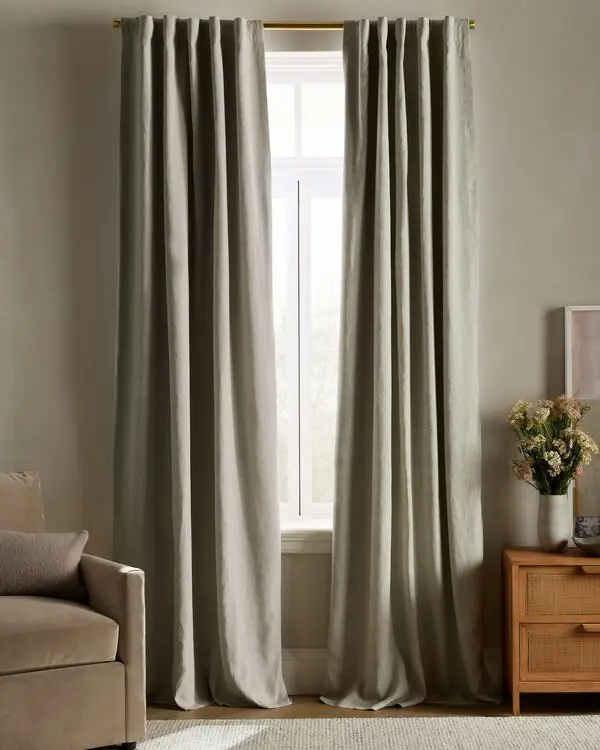 Quince European Linen Room Darkening Curtain Single Panel - Sage