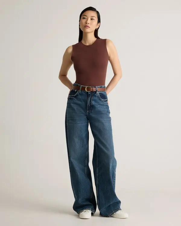 Quince Stretch Cotton Jersey High Neck Sleeveless Bodysuit - Cocoa
