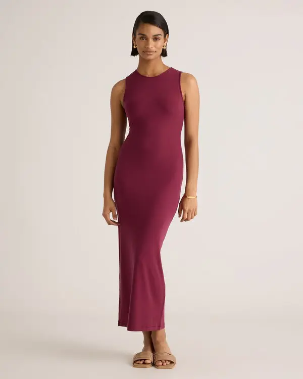 Quince Tencel Rib Knit Tank Midi Dress - Wine