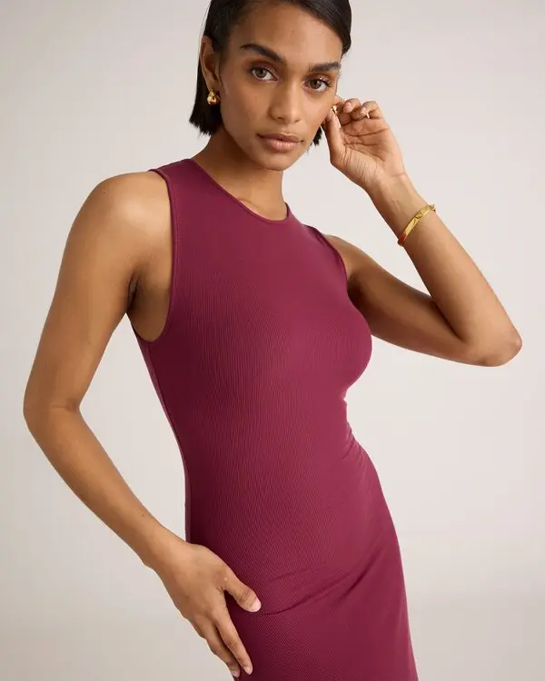 Quince Tencel Rib Knit Tank Midi Dress - Wine