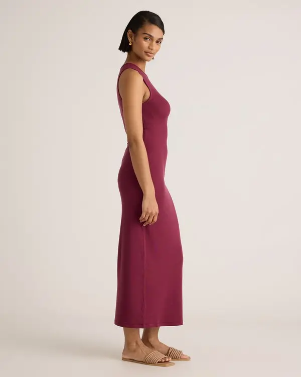 Quince Tencel Rib Knit Tank Midi Dress - Wine