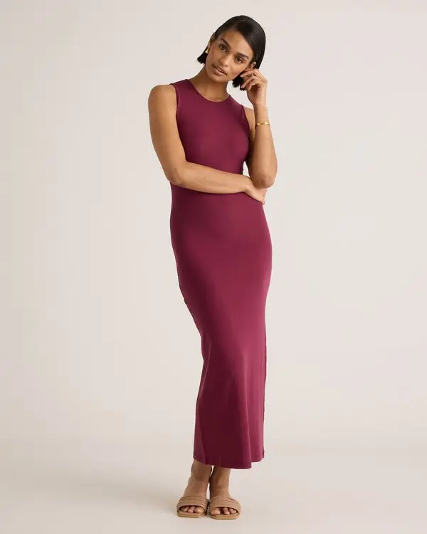 Quince Tencel Rib Knit Tank Midi Dress - Wine