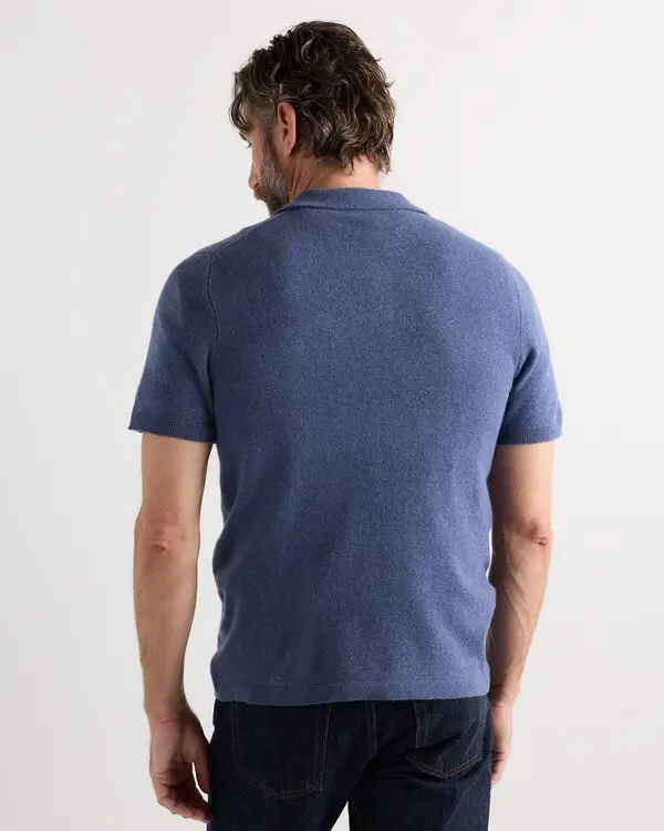 Quince Cashmere Short Sleeve Polo Sweater - Heather Storm Blue